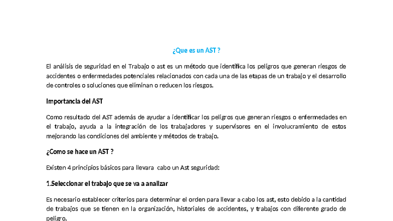 Que es un AST? Análisis de Seguridad en el Trabajo - Tec - Studocu