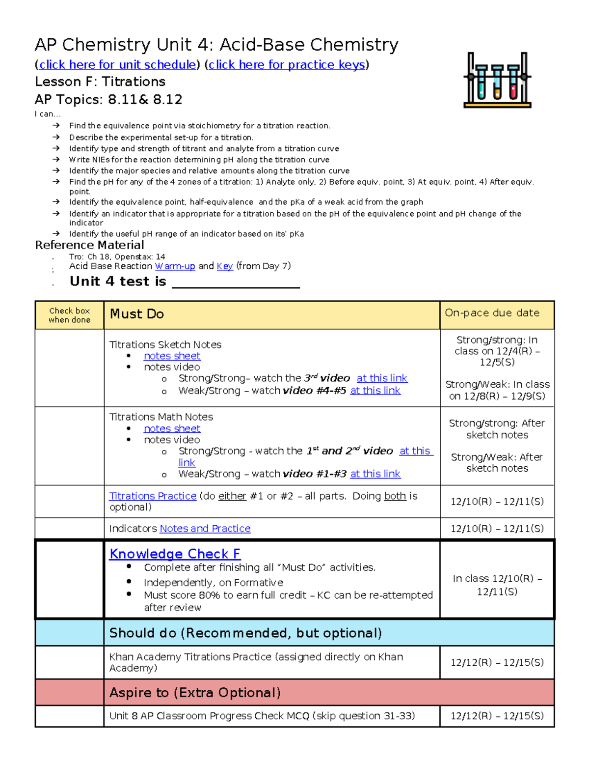 Lesson 4F Checklist: Titrations in AP Chemistry - Studocu