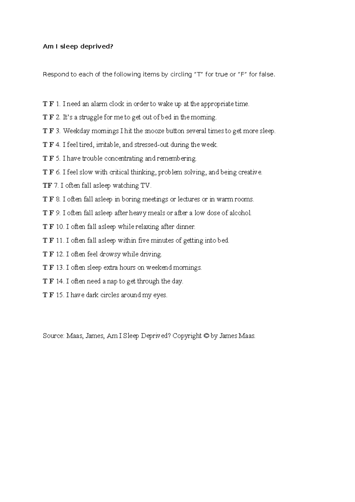 Sleep Deprivation Self-Test: Assessing Your Sleep Quality - Studocu