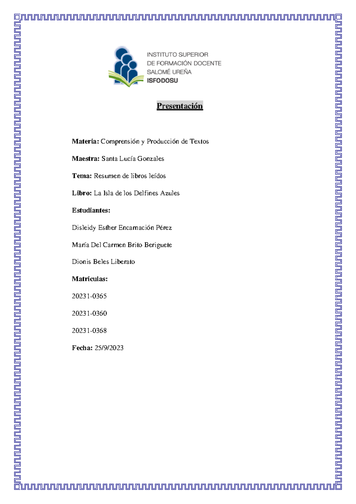 Resumen de "La Isla de los Delfines Azules" - Comprensión y Producción ...