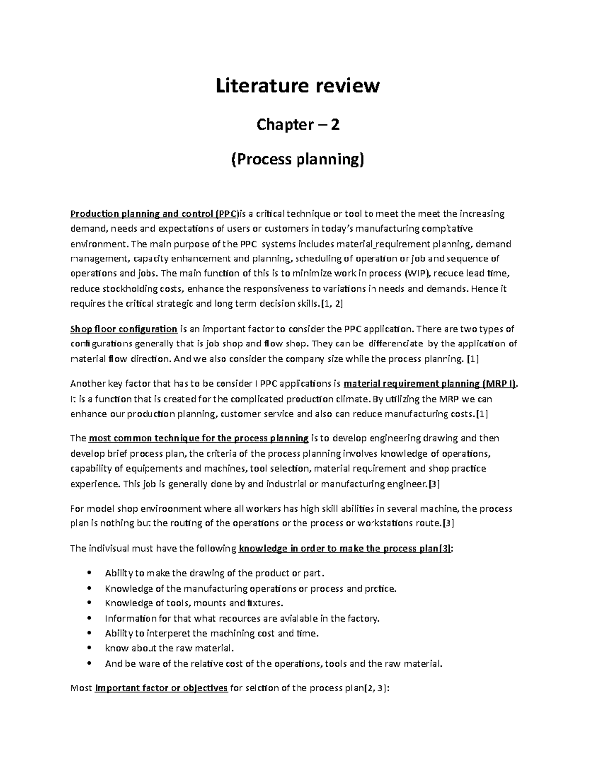 Production planning and control completed - Literature review Chapter ...