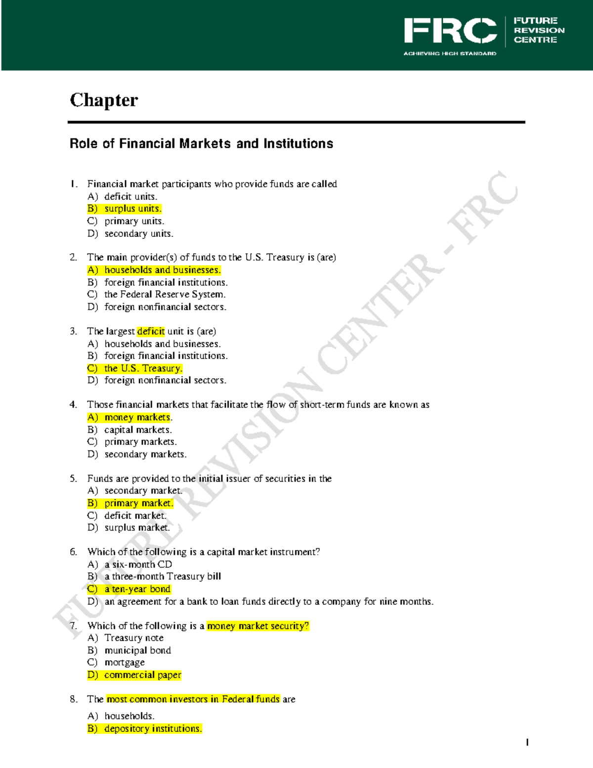 Test Bank MCQ: Financial Markets Concepts for Finance 101 - Studocu