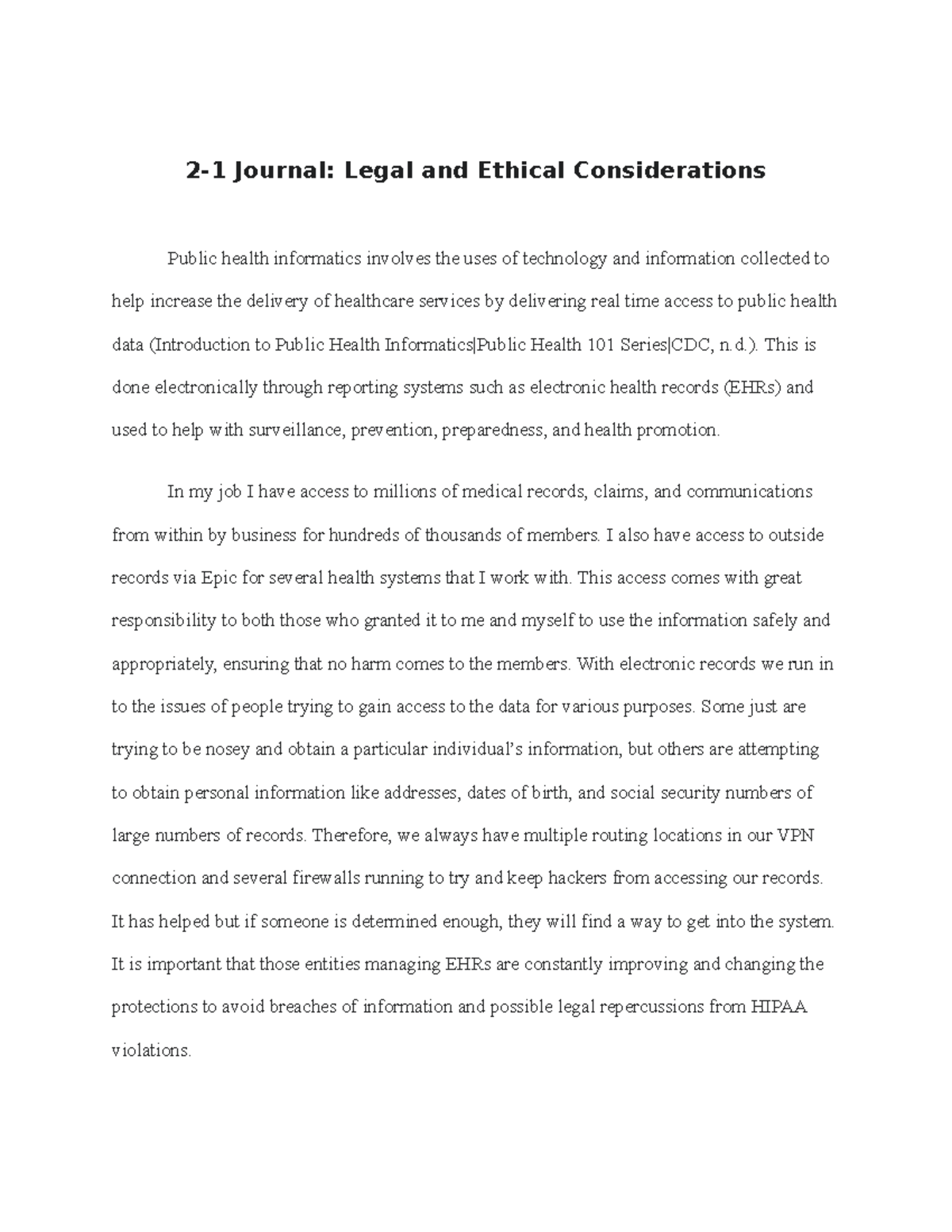 2-1 Journal: Exploring Legal & Ethical Issues in Health Informatics ...