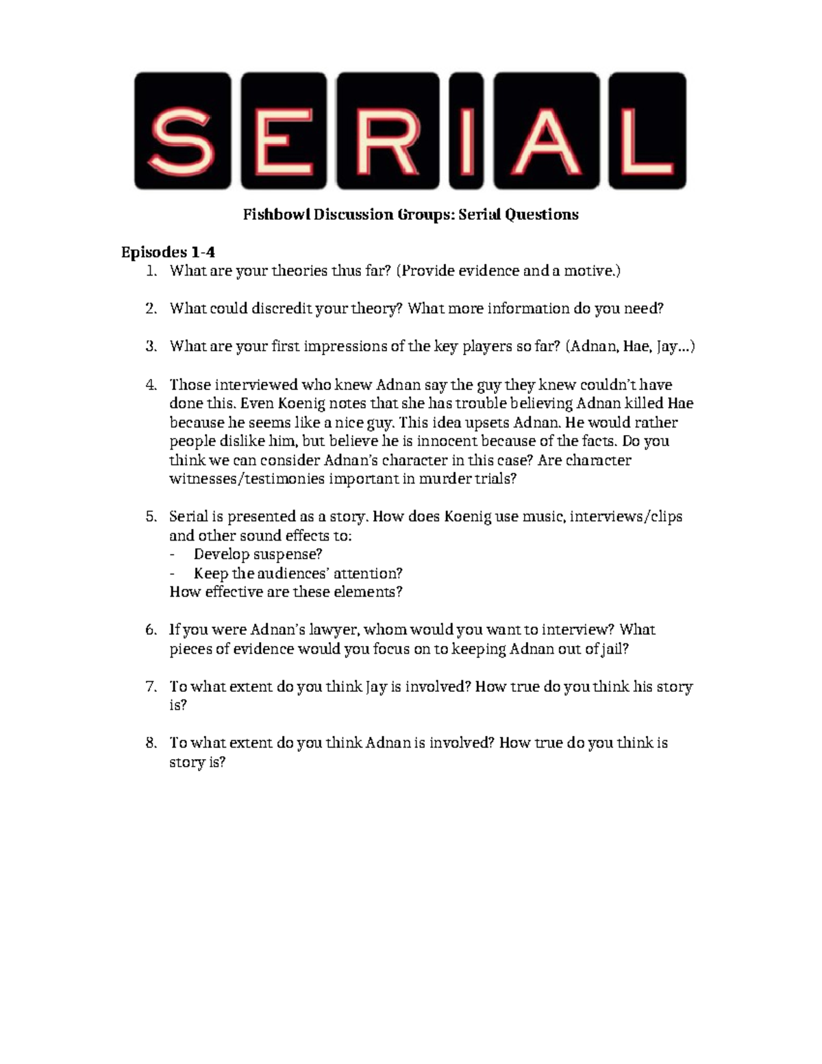 Fishbowl Discussion Groups: Theories and Evidence Analysis - Studocu