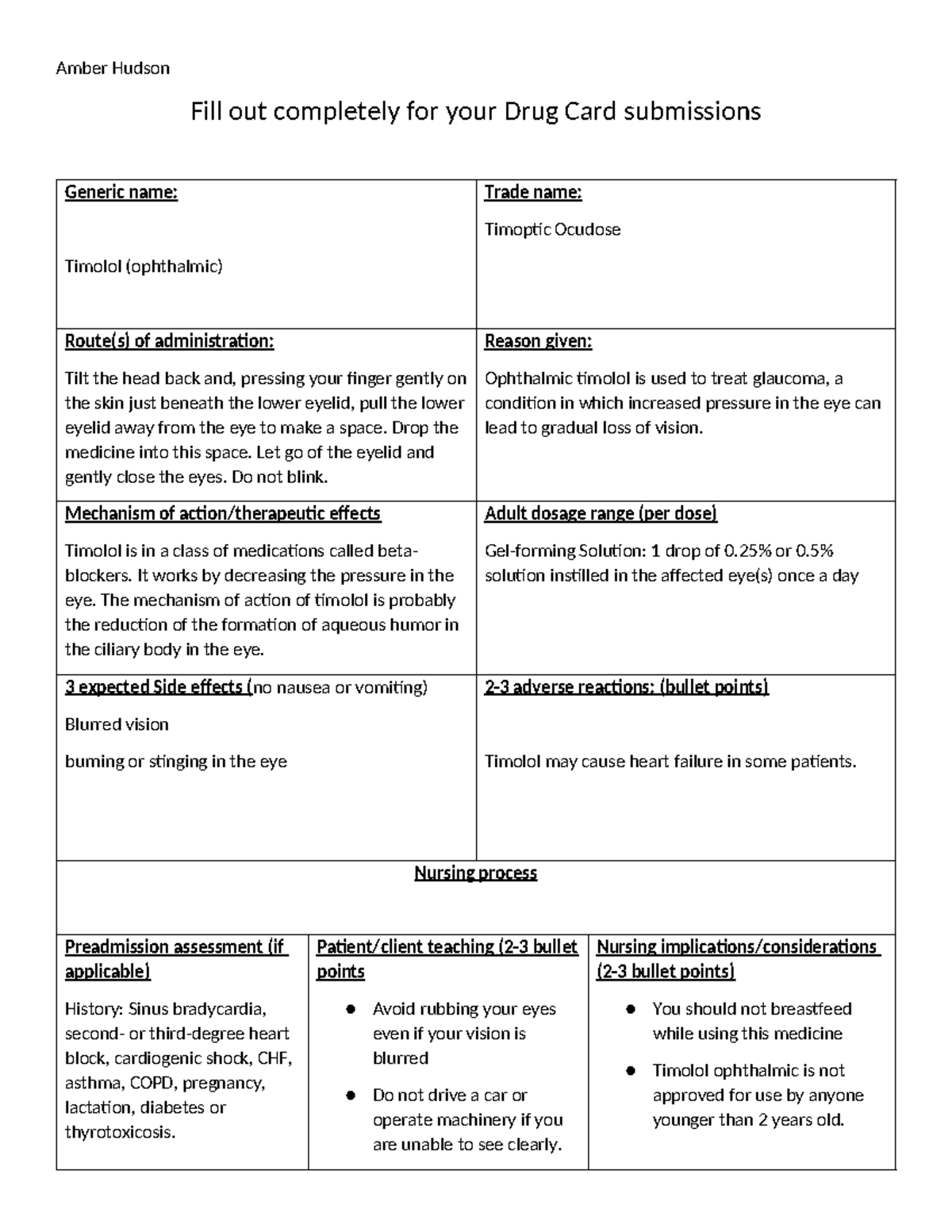 Timolol Ophthalmic Drug Card for Glaucoma Treatment - Detailed Guide ...