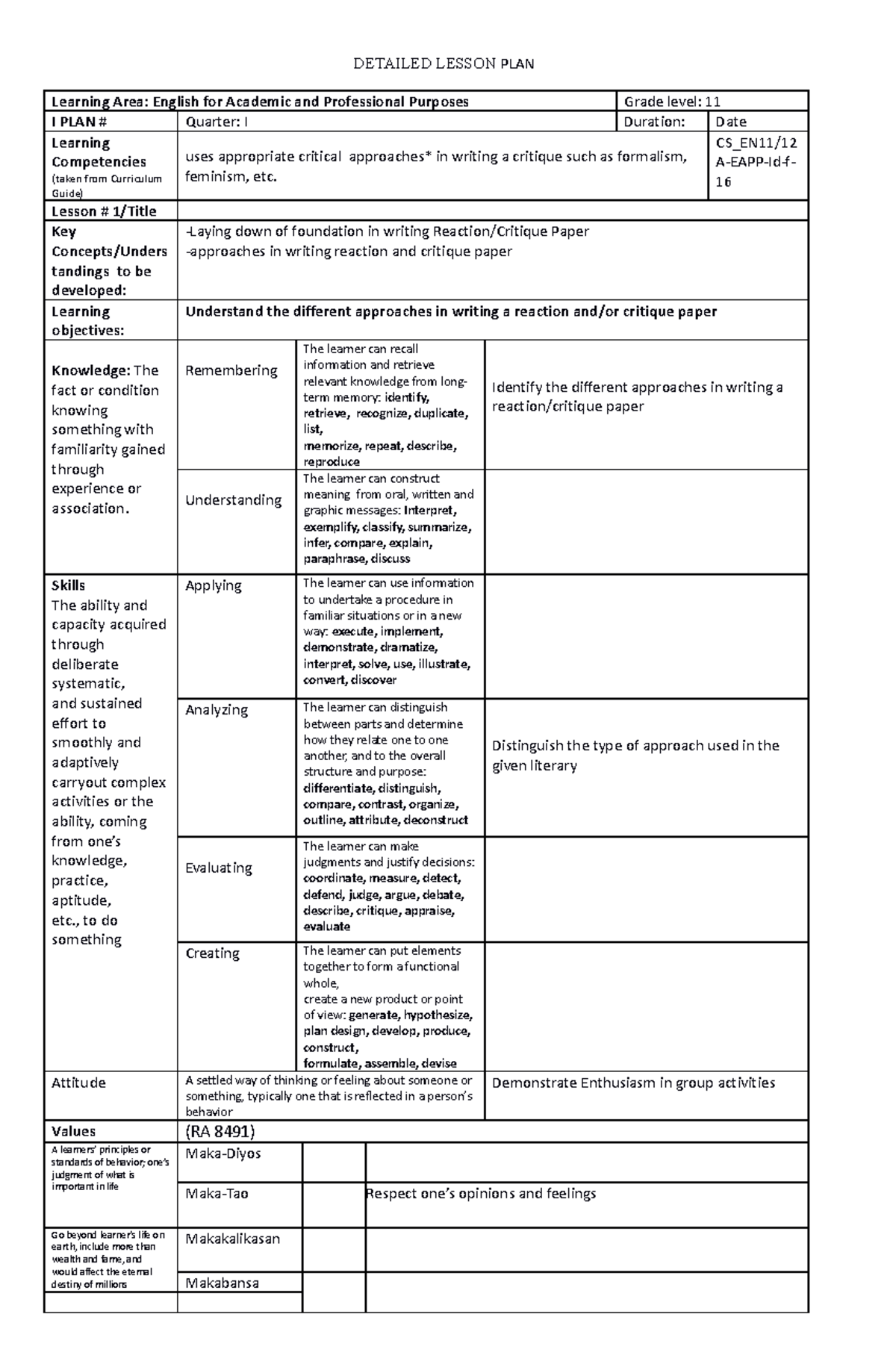 Teaching DEMO Explicit Teaching Lesson plan - DETAILED LESSON PLAN ...