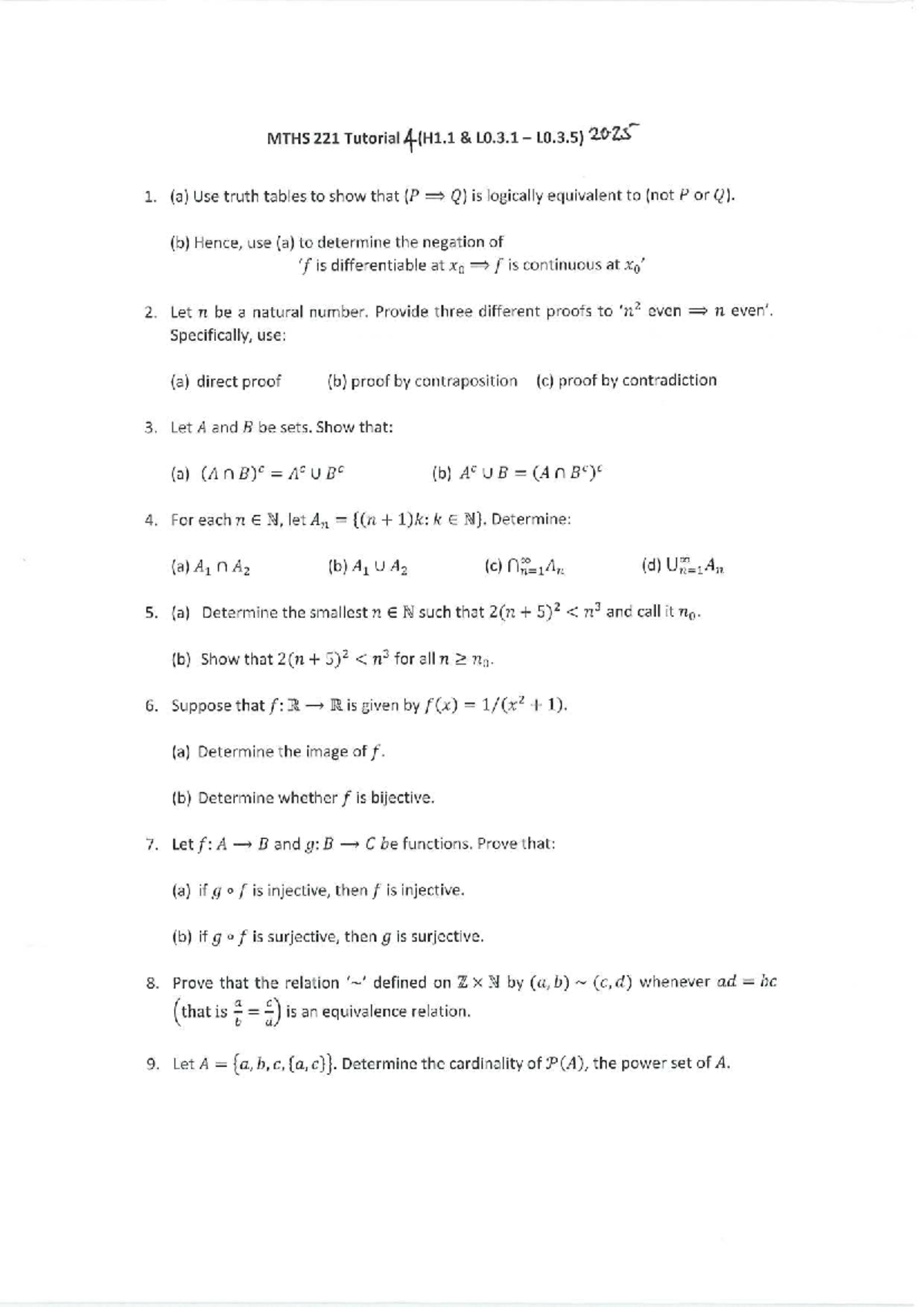 MTHS 221 Tutorial 4: Logic, Proofs, and Set Theory Concepts - Studocu