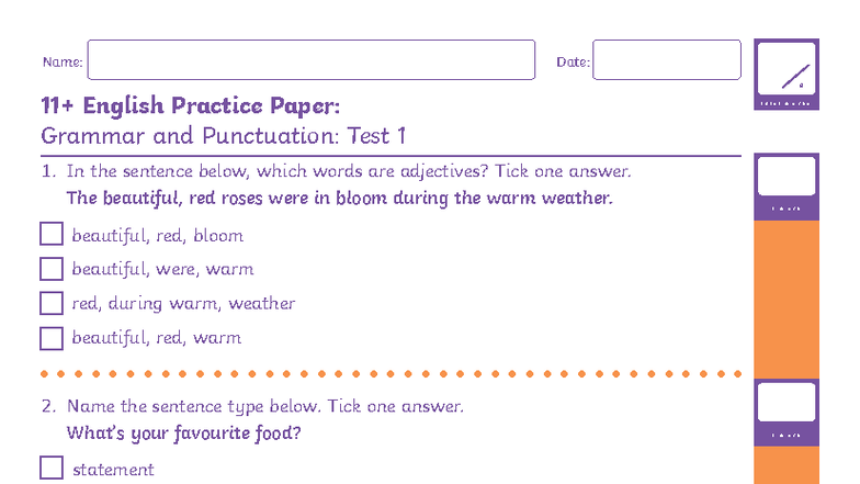English Practice Paper: Grammar & Punctuation Test 1 - Studocu
