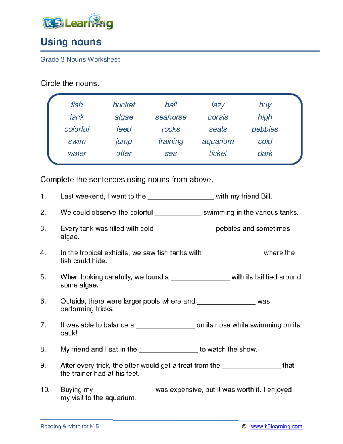 Grade 3 Nouns Worksheet: Identifying & Using Nouns - Studocu
