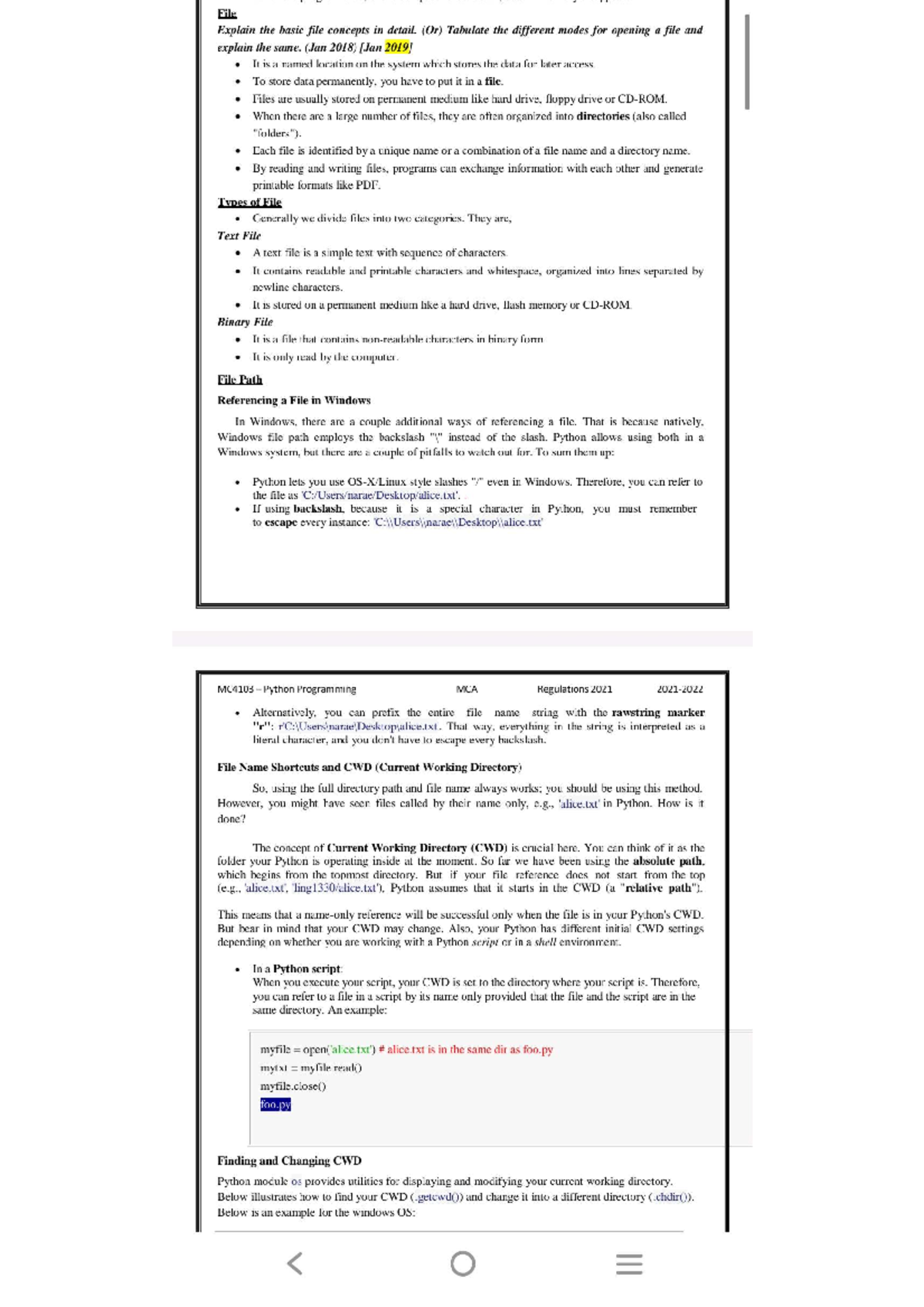 MC4103 Python Programming: File Concepts and Operations (Jan 2018) - Studocu