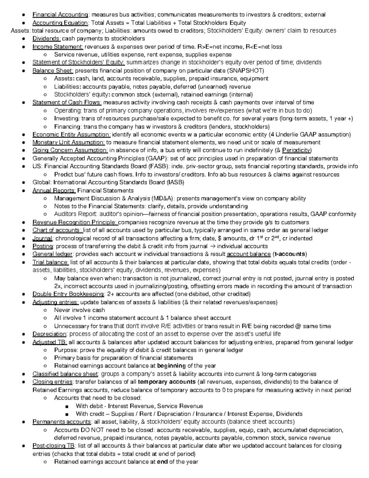 ACC Exam 1 Cheat Sheet: Key Concepts in Financial Accounting - Studocu