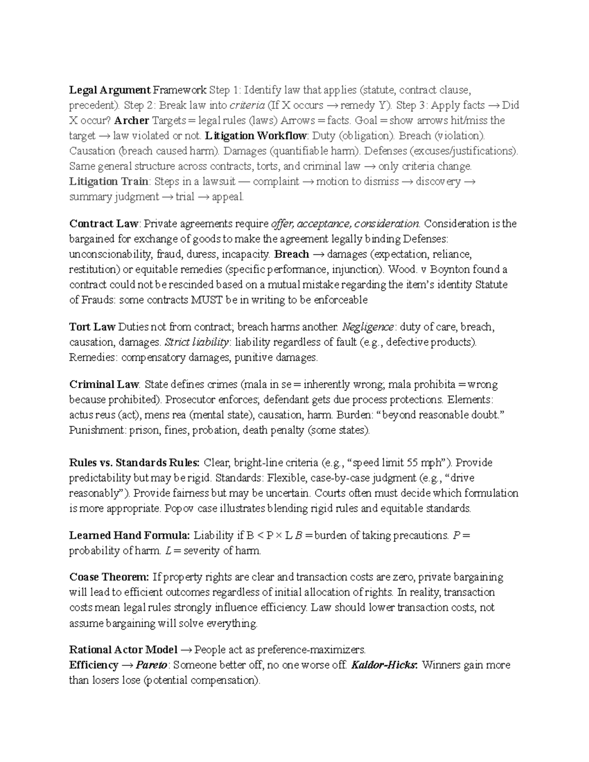 JURI3233 Legal Argument Framework and Litigation Overview Cheatsheet ...