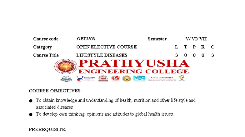 OBT2303 Lifestyle Diseases Syllabus - Semester VII Overview - Studocu