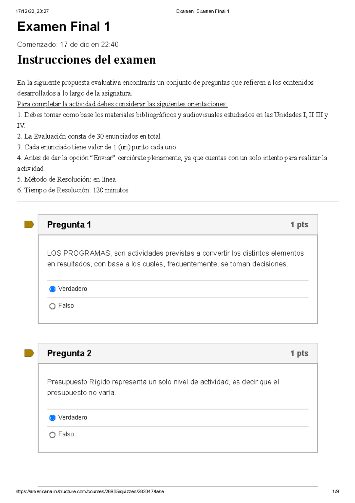 Examen Final ADM Costos 2: Instrucciones y Preguntas - Studocu