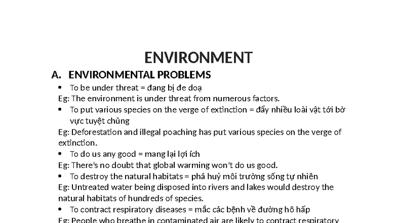 ENV 101: Vocabulary Notes on Environmental Issues and Solutions - Studocu