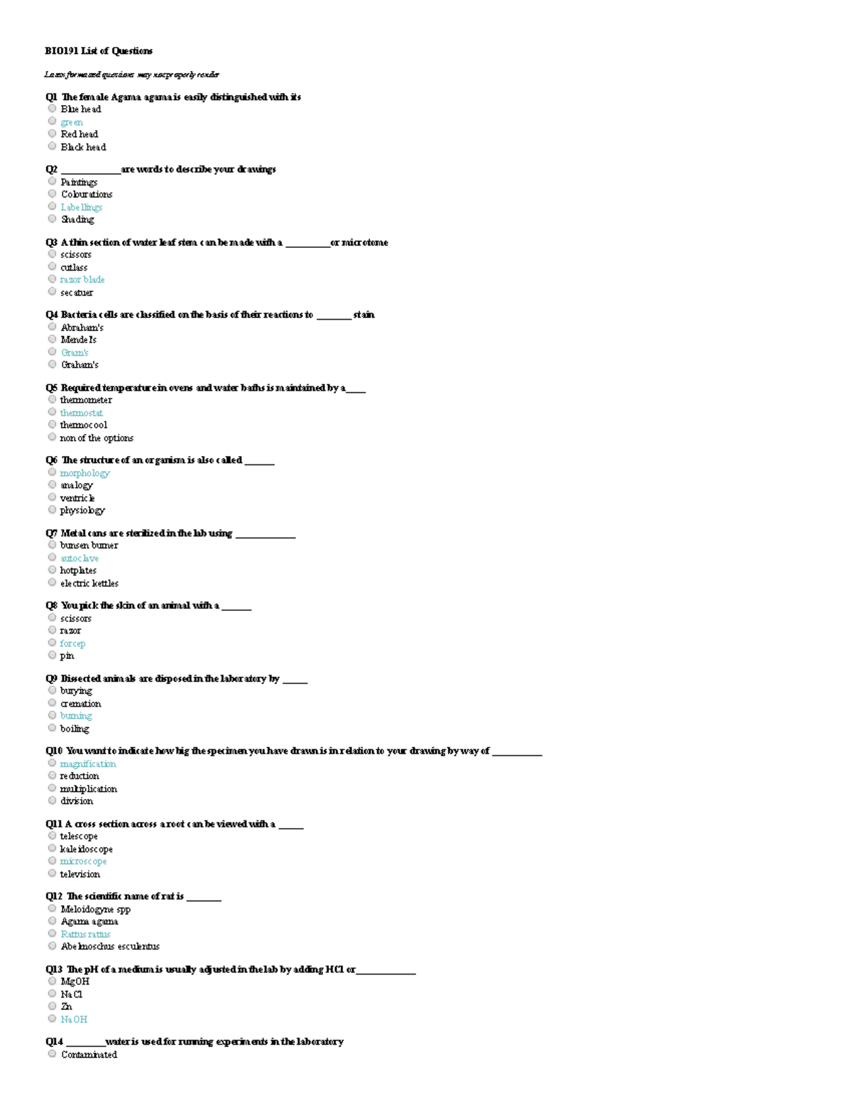 BIO191 Final Exam Study Questions and Answers - Studocu