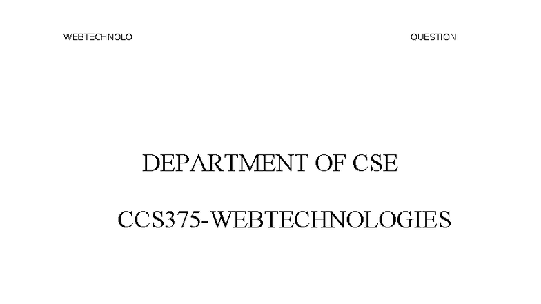 CCS375 - Web Technology Question Bank: Unit I & II Overview - Studocu