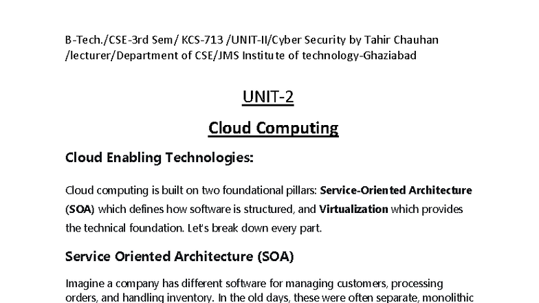 Cyber Security UNIT-2: Cloud Computing & Virtualization Insights - Studocu