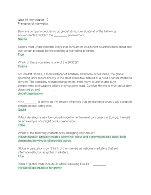 QUIZ 4 KEY - Chapter 4 - QUIZ 4 KEY - CHAPTER 4 PRINCIPLES OF MARKETING ...