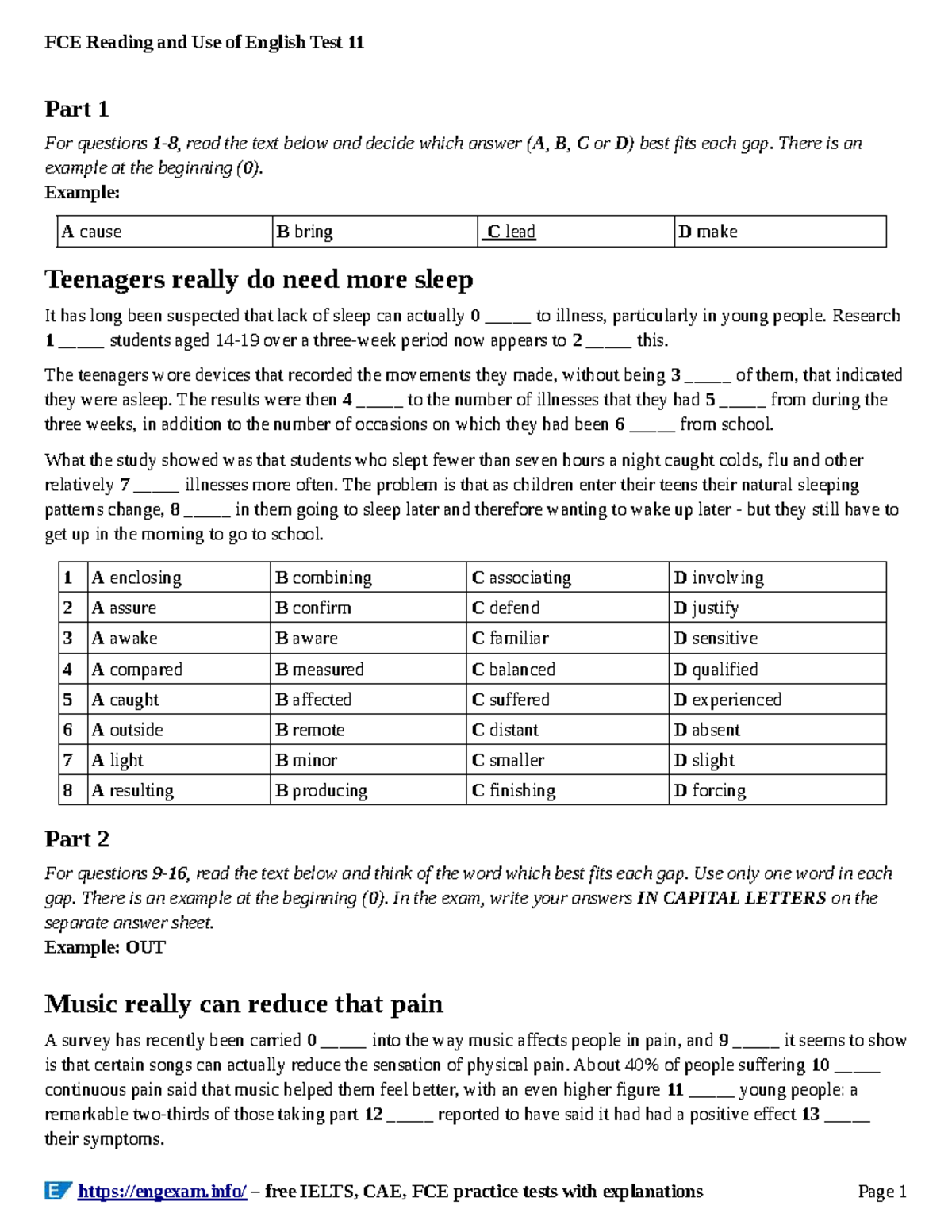 FCE Reading and Use of English Test 11: Practice Questions and Answers ...