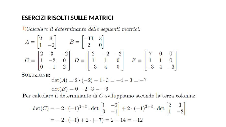 ESERCIZI RISOLTI SULLE MATRICI - METODI DI GAUSS E CRAMER - Studocu