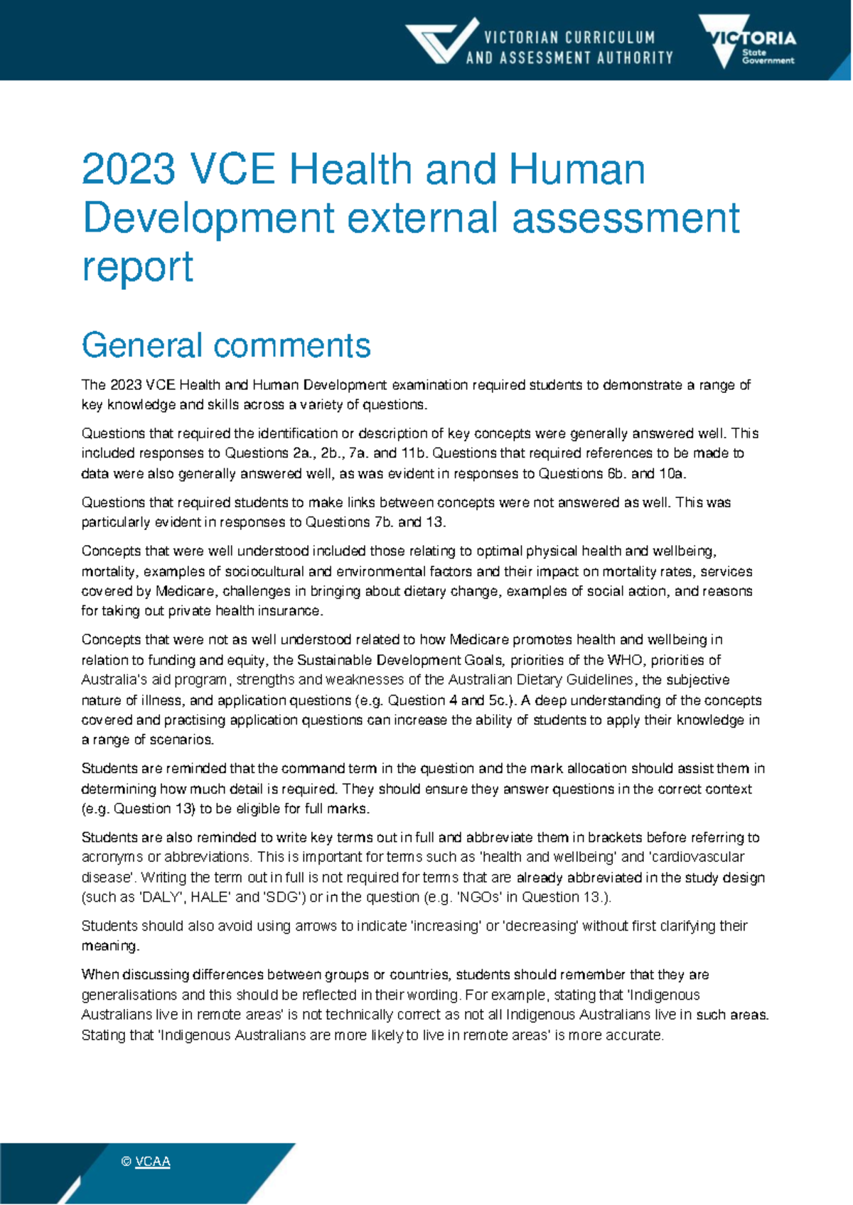 2023-HHD VCE Health & Human Development Exam Report Insights - Studocu