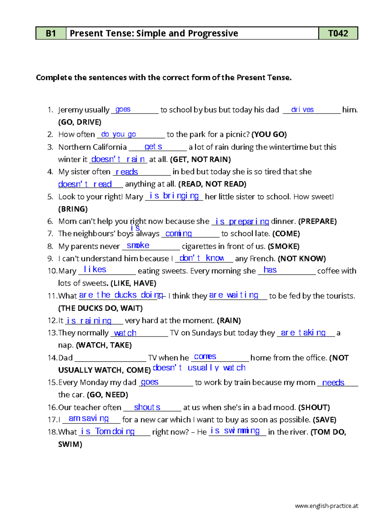 T 042 present tense - None - english-practice B1 Present Tense: Simple ...