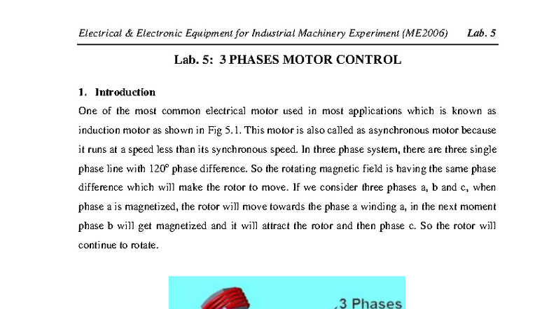Lab 5: Three-Phase Motor Control in ME2006 Experiment - Studocu