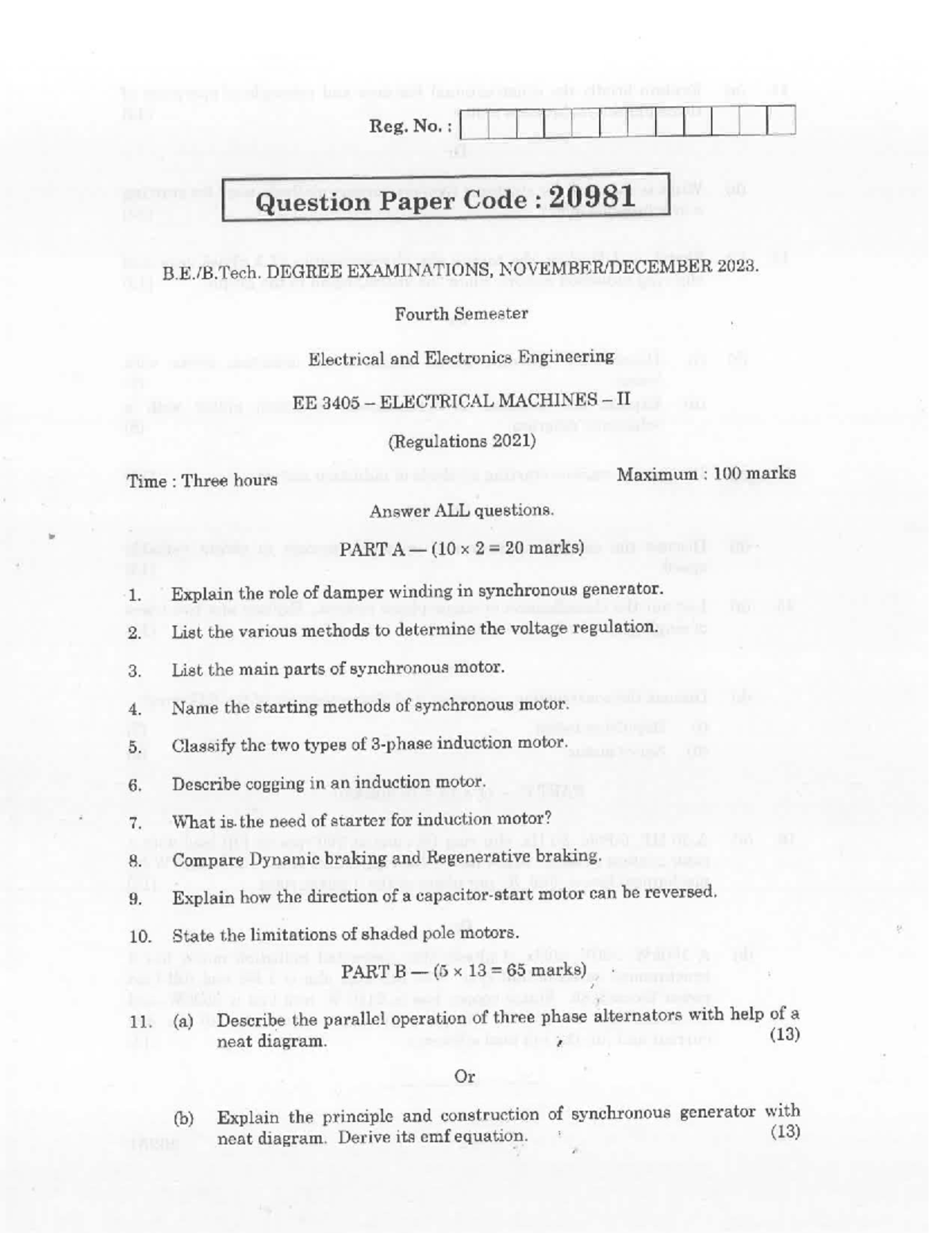 EE 3405 - Electrical Machines II Exam Paper, 2023 - Studocu