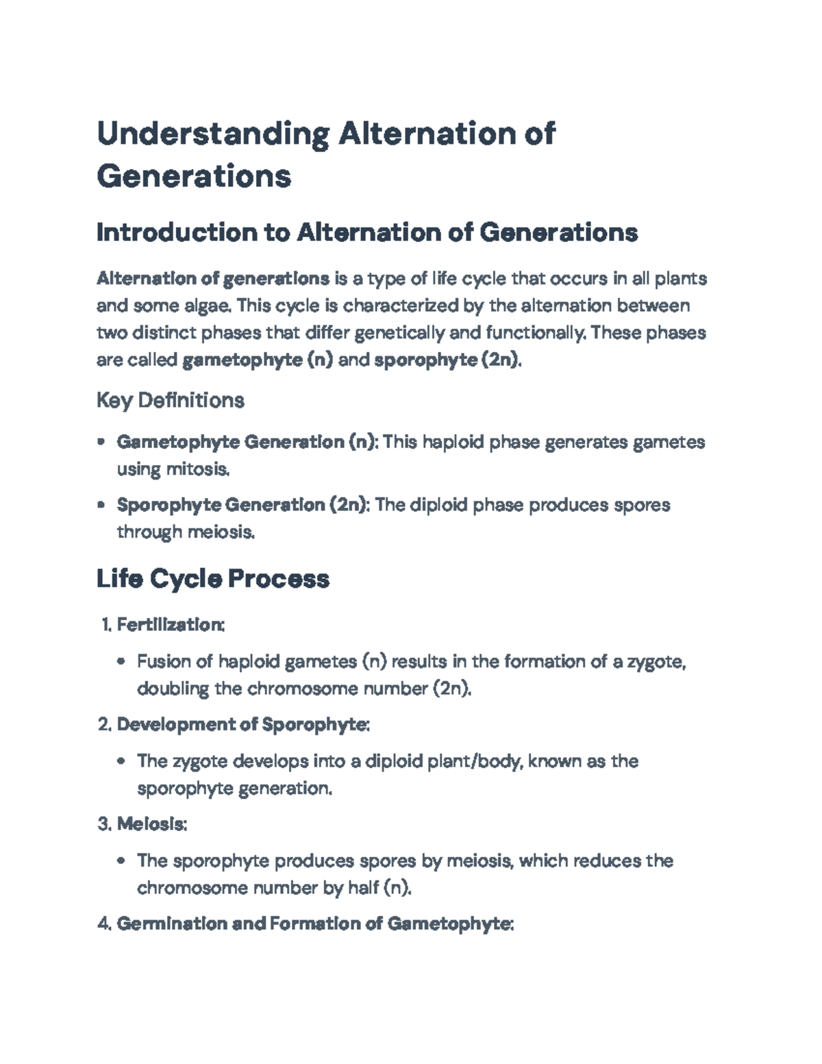 Understanding Alternation of Generations in Plants and Algae ...