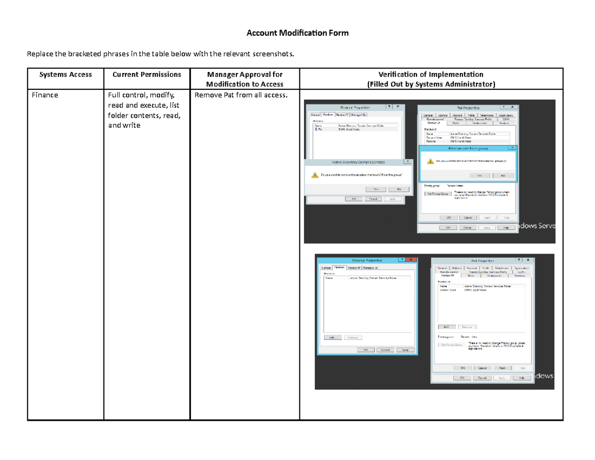 CYB 230 module 6-1 project 1 - Account Modification Form Replace the bracketed phrases in the ...
