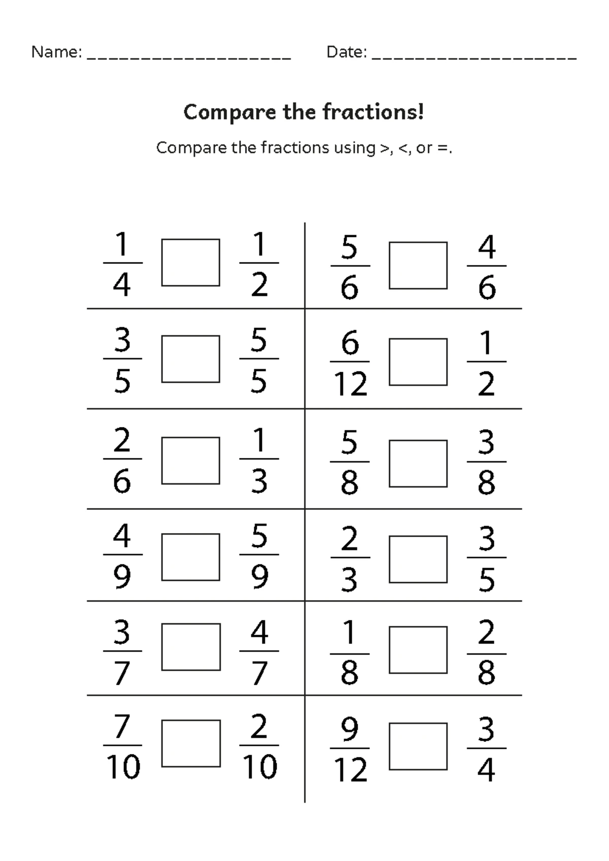 Comparing Fractions - 3rd Grade Worksheet - Name ...