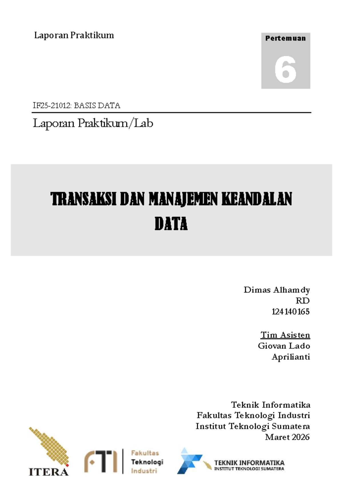 Laporan Praktikum Pertemuan 6 BASIS DATA: Transaksi & Manajemen ...