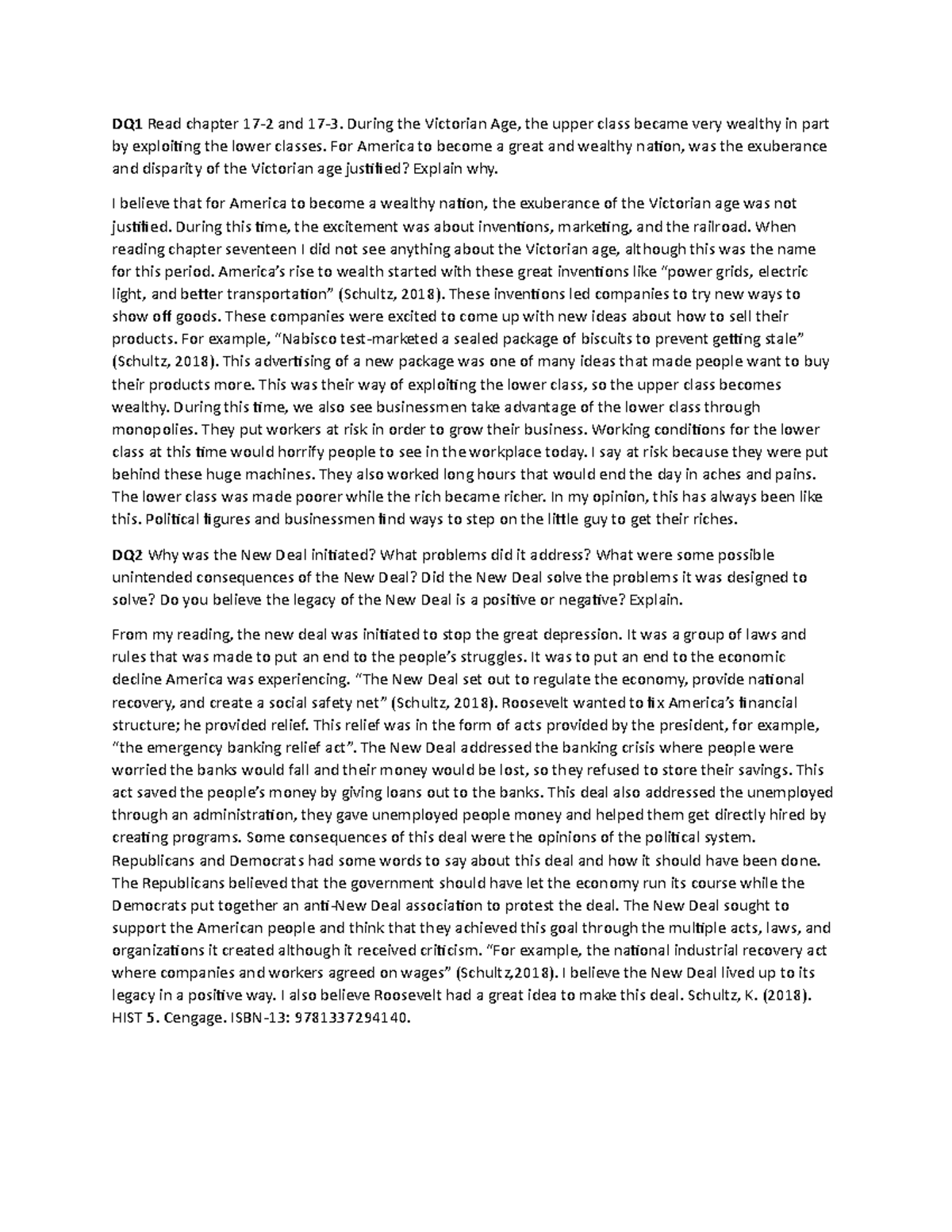 HIST 5 Weekly DQ: Victorian Age Wealth & New Deal Analysis - Studocu