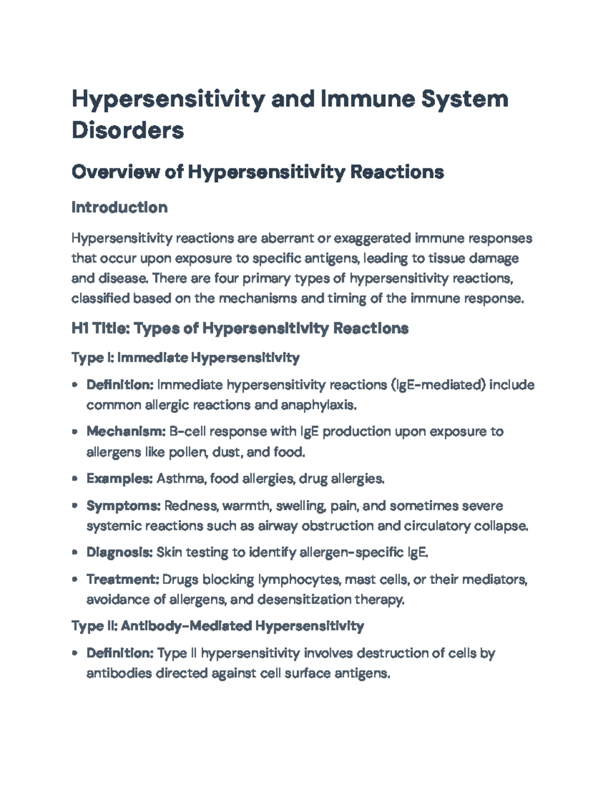 Hypersensitivity Reactions & Immune Disorders Overview (BIO 101) - Studocu