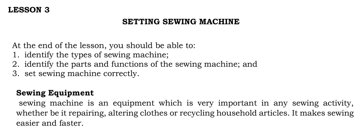 Types of Sewing Machines and Their Functions - Lesson 3 Overview - Studocu