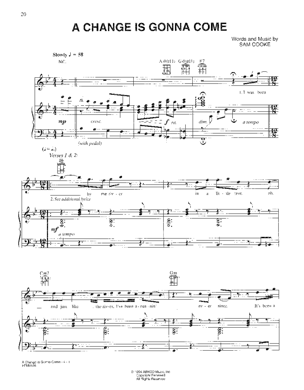 A Change Is Gonna Come - Sam Cooke (PFM0316) Lyrics & Music - Studocu
