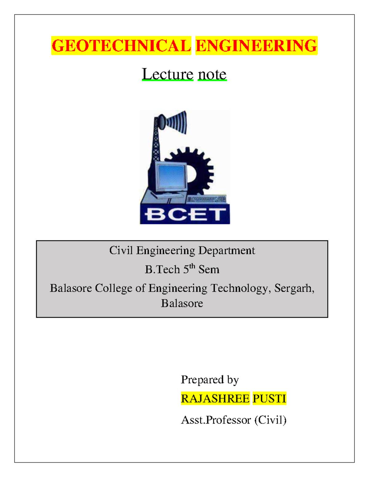 GEOTECH-1 Lecture Notes: Comprehensive Guide for Civil Engineering ...