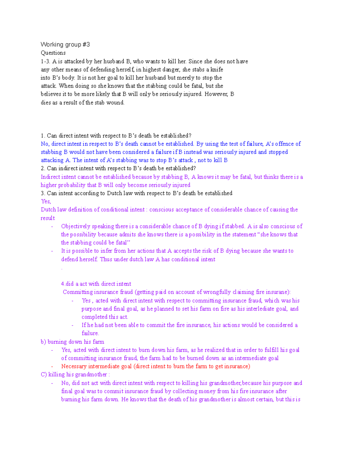 WG3 Criminal Law Part A: Intent and Liability Analysis - Studocu