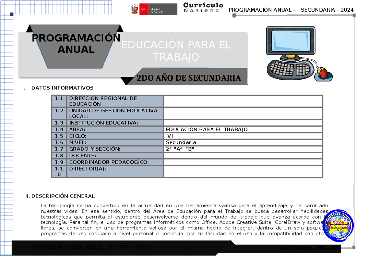 Programación Anual de Educación para el Trabajo 2º EPT Secundaria 2024 - Studocu