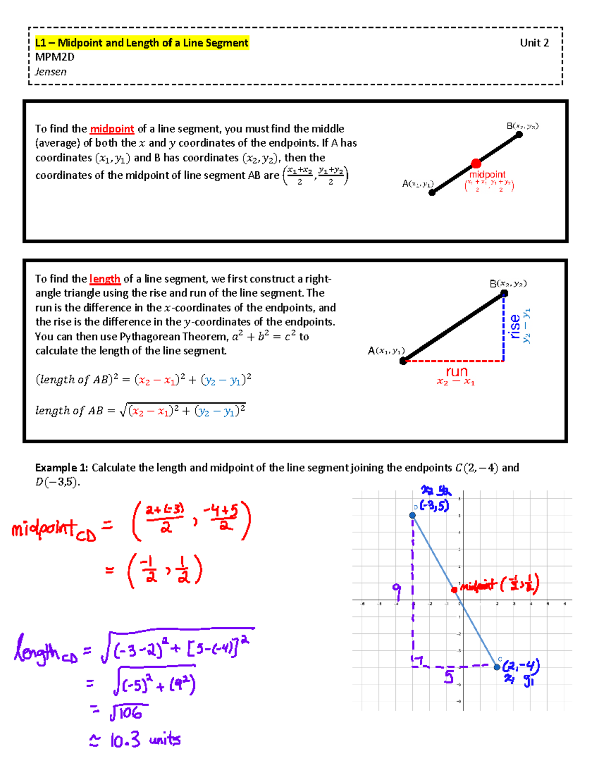 MPM2D Unit 2: Midpoint and Length of a Line Segment Notes - Studocu