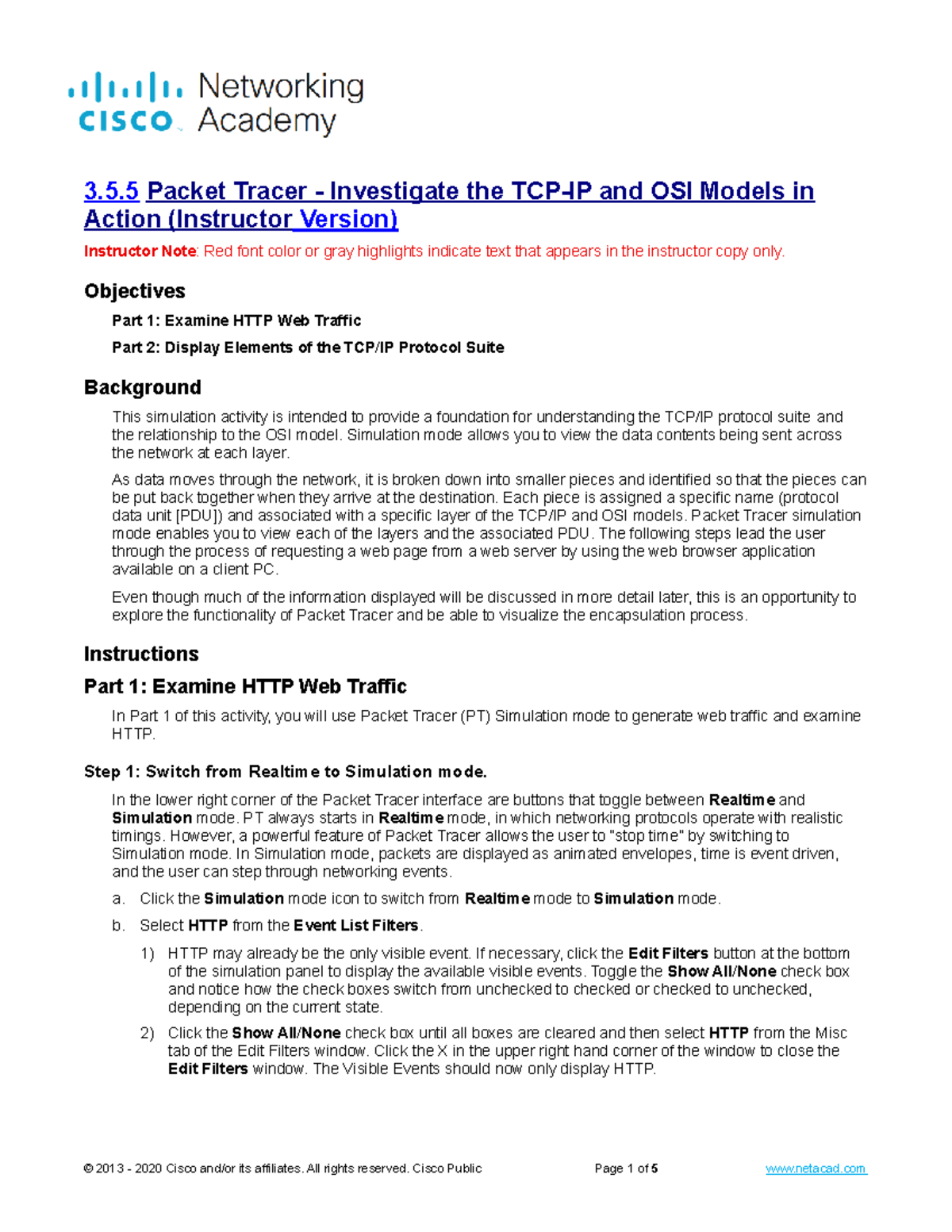 3.5.5 Packet Tracer - Investigate the TCP-IP and OSI Models in Action - ITExam Answers - 2013 ...