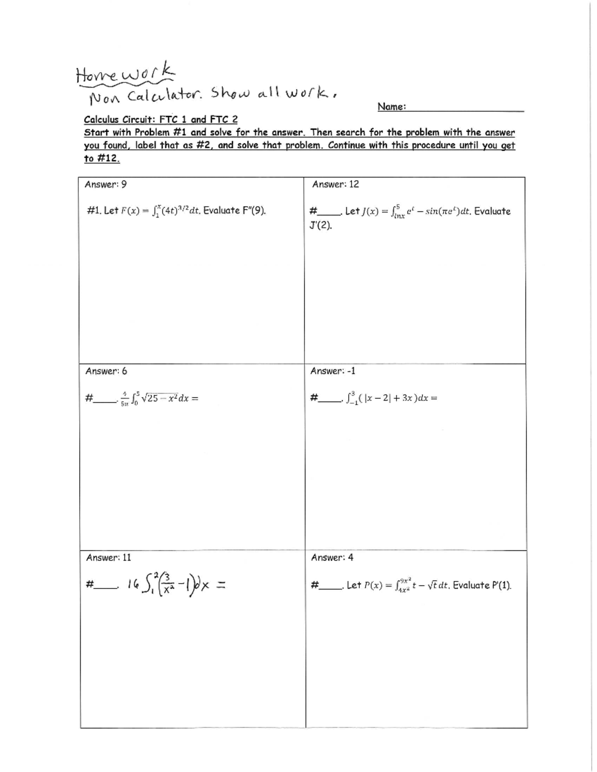 AB Calculus Homework: FTC 1 & FTC 2 Problem Solutions - Studocu