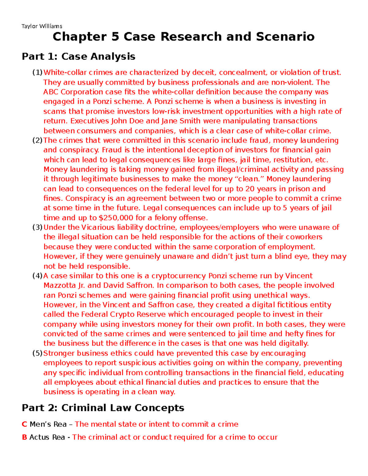 Chapter 5 Case Research and Scenerio - Taylor Williams Chapter 5 Case ...