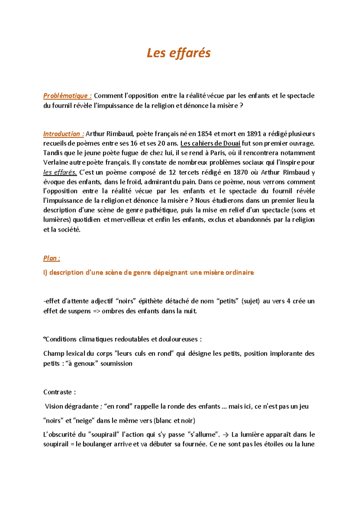 Rimbaud - Résumé des Oeuvres et Influence du Parnasse - Studocu