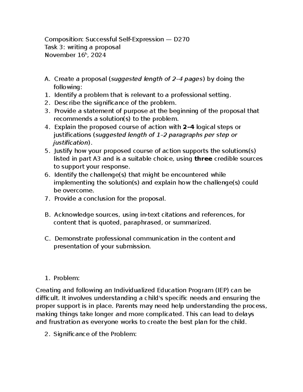 D270 Task 3: Proposal for Effective IEP Collaboration and Support - Studocu