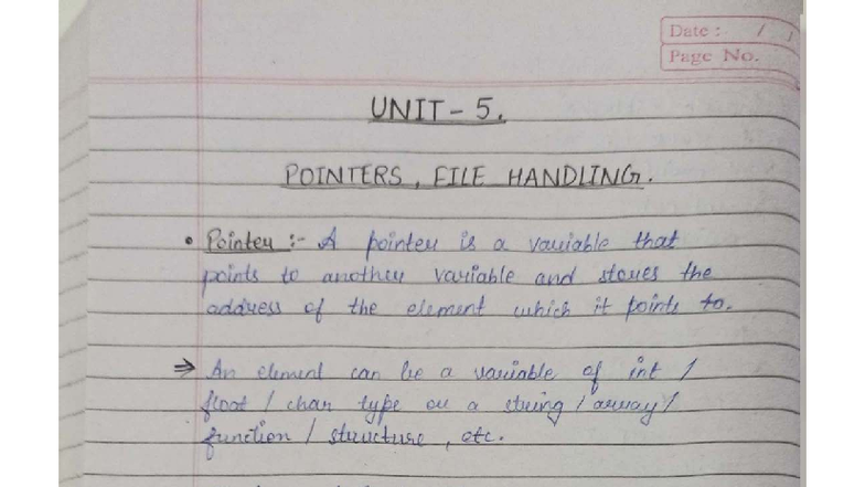 Unit 5: Pointers and File Handling Overview - CS - Studocu