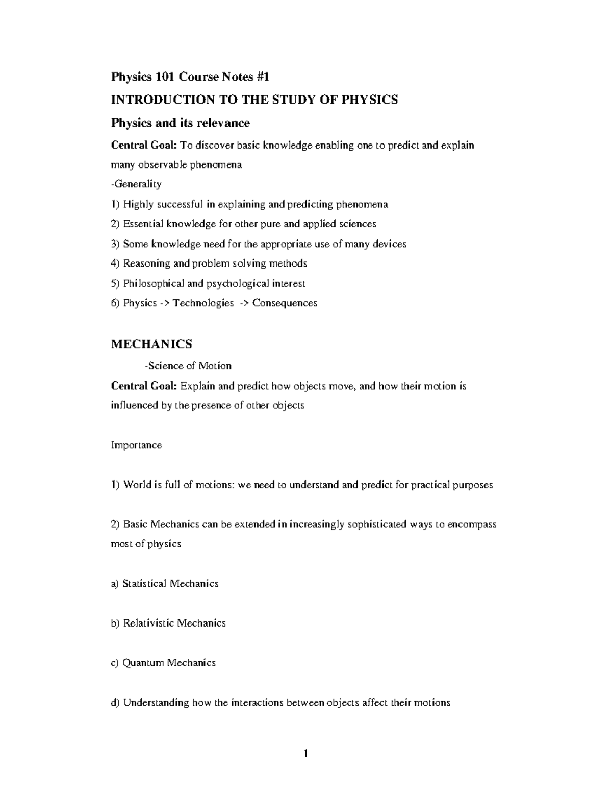 Physics 101 Course Notes: Introduction to Mechanics and Motion - Studocu