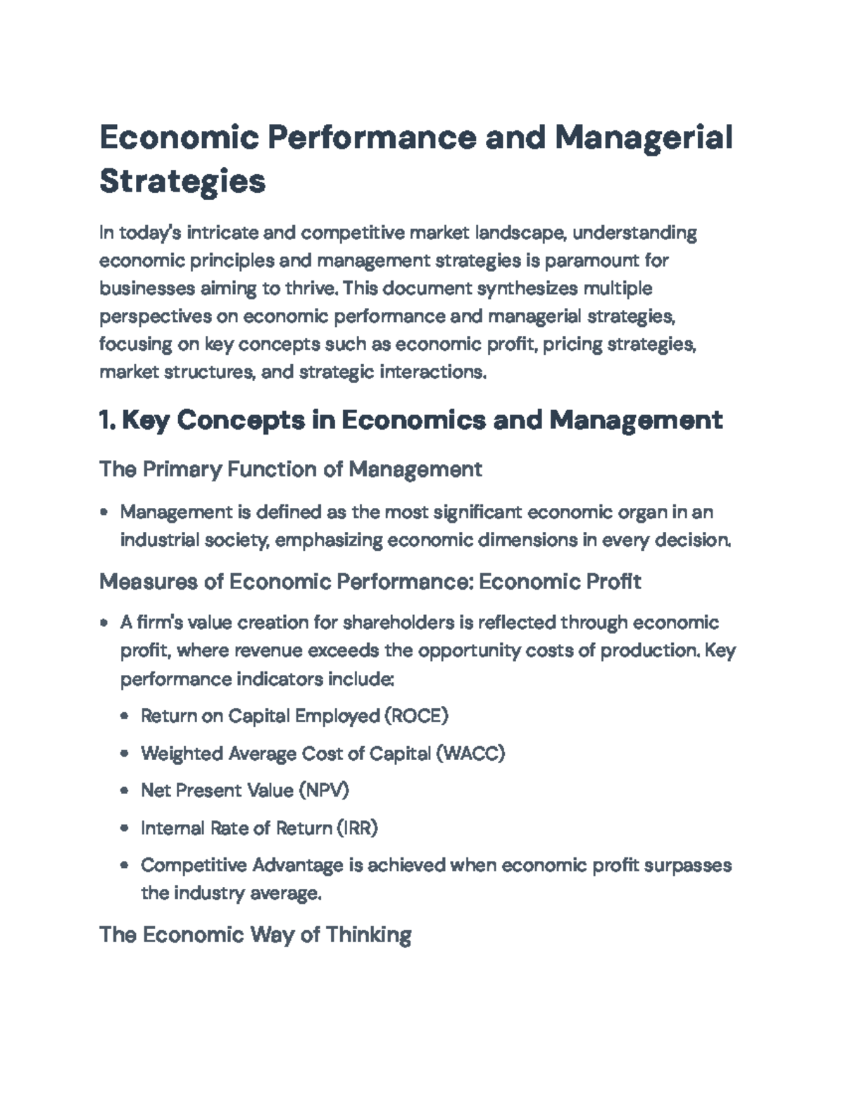 Understanding Economic Performance & Managerial Strategies - Economic ...