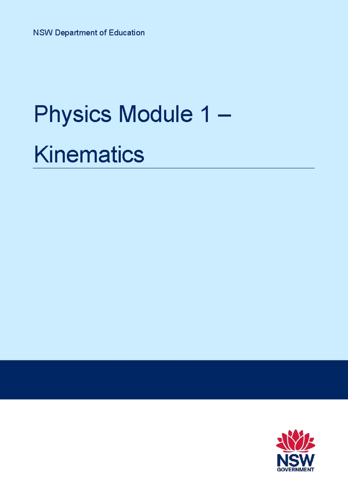 NSW Department of Education Physics Module 1: Kinematics Overview and ...